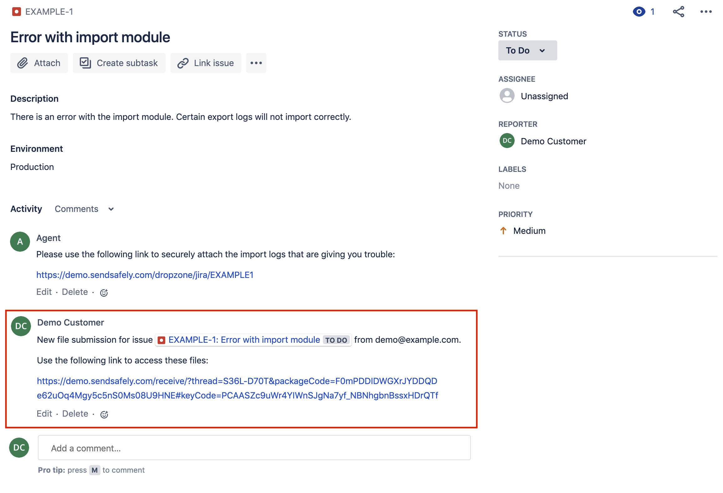 Let anyone attach secure files to Jira with SendSafely